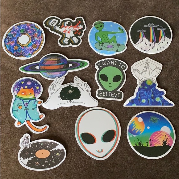 Accessories | Set Of 12 Outer Spacealien Themed Stickers | Poshmark